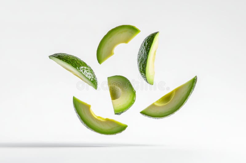On a White Background, Isolated Avocado Slices that Have Fallen are ...