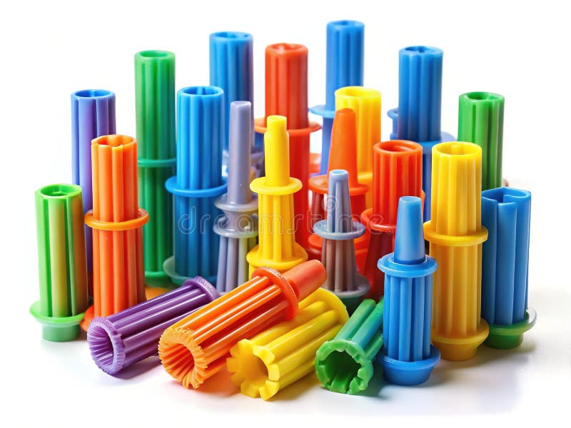 White Background Isolated Plastic Dowel Rods Smooth Cylindrical Shapes ...