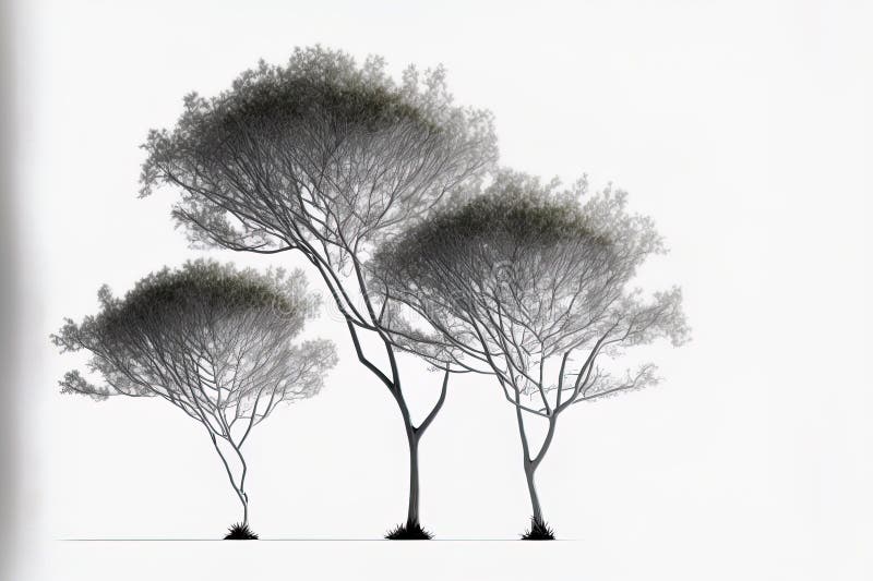 White Background with Isolated Trees, a Group of Trees Stock ...