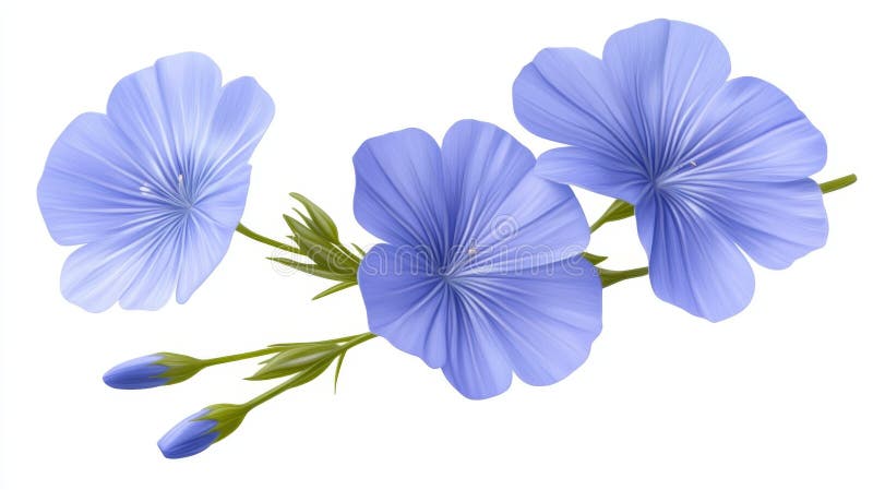 A White Background Isolates Three Light Blue Flax Flowers that Have ...