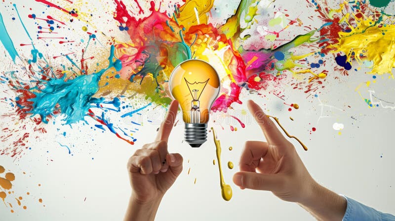 On a White Background, a Large Lightbulb and Human Hands Point To a ...