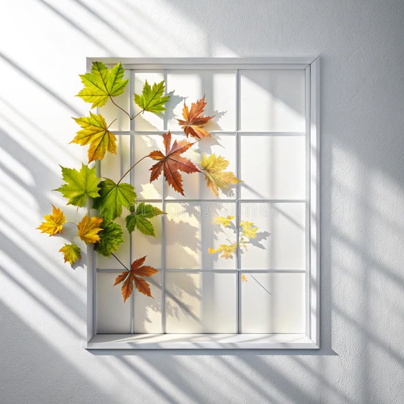 Leaves and Window Pane Shadow Overlay Effect on White Background Stock ...