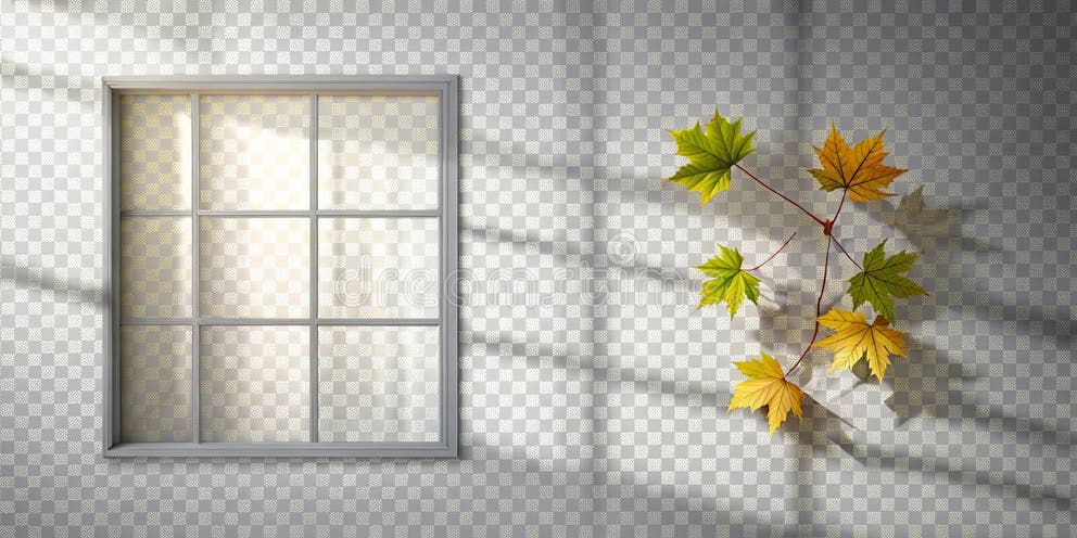 Leaves and Window Pane Shadow Overlay Effect on White Background Stock ...