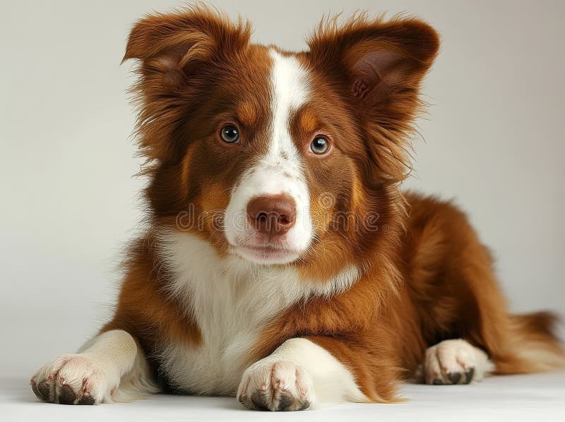 White Background Low Light Portrait Featuring a Sad Border Collie Dog ...