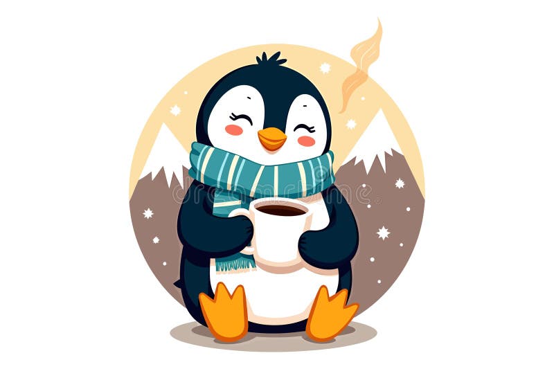 Cozy Penguin Coffee Break T-Shirt - Cute Winter Animal Graphic Tee ...