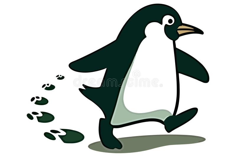 Determined Penguin Marching with Footprints Cute Animal Graphic Tee ...