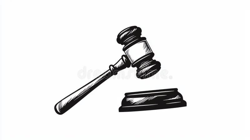 On a White Background, a Modern Illustration of the Hammer Judge Icon ...