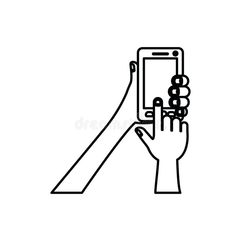 White Background With Monochrome Silhouette Of Hands Holding Smartphone