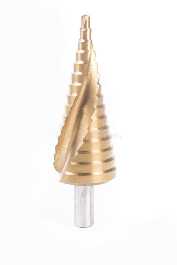 On a White Background. Multi-stage Drill Bit of Yellow Color Stock ...
