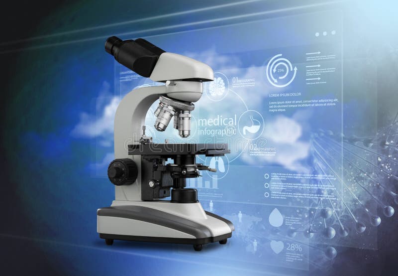 Medical Microscope on Light Background with Icons Stock Photo - Image ...