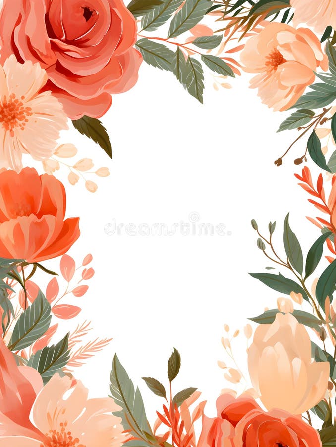 A White Background with Orange and Pink Flowers. Abstract Salmon Color ...