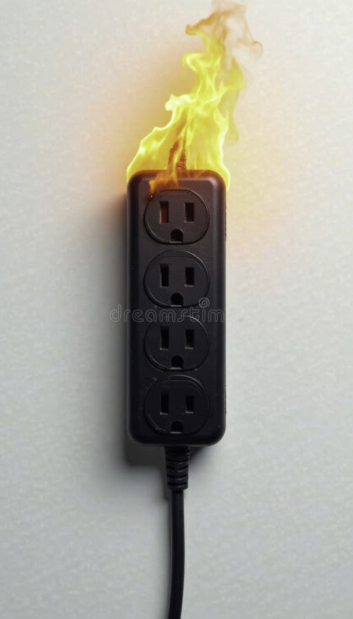 Overloaded Power Strip Causing Electrical Fire Hazard Indoors Stock ...
