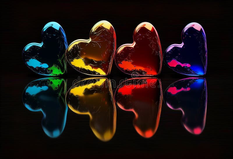 White Background with Painted Multicolored Volumetric Hearts. AI ...