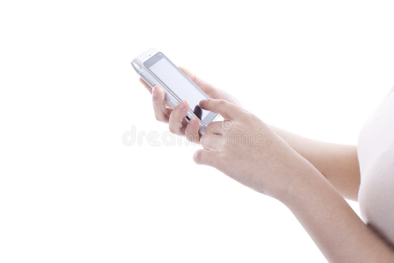 White Background a Person is Using a Smartphone Stock Image - Image of ...