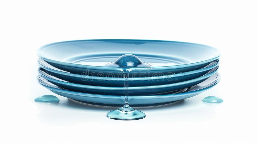 White Background with Plates and a Drop of Detergent Stock Image ...