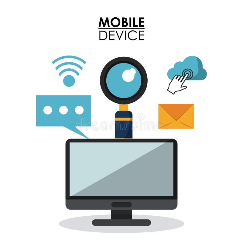 White Background Poster of Mobile Device with Desktop Computer and ...