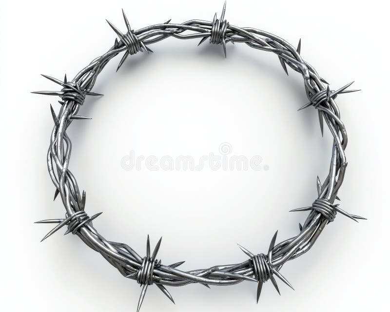 White Background with Round Frame of Barbed Wire in Circular Shape ...