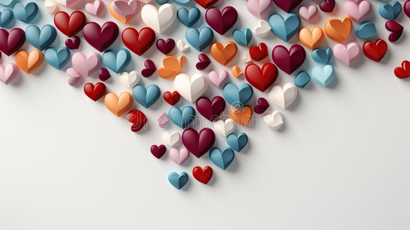 A White Background with a Scattered Array of Colorful Hearts Stock ...