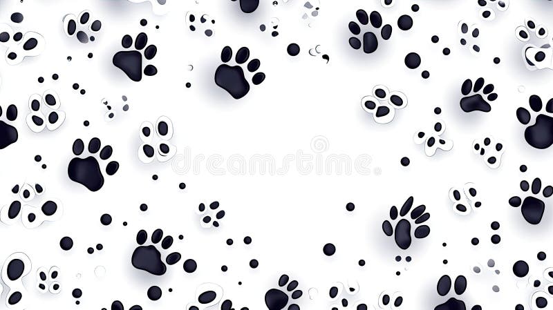 Dark Paw Prints Scattered on White Background Stock Illustration ...