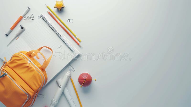 Orange Backpack School Supplies Flatlay Notebook Pencils Design Red Top ...