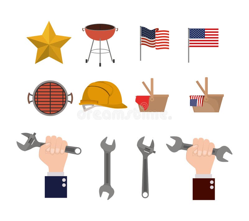 White Background with Set Elements Symbol Happy Labor Day Stock Vector ...