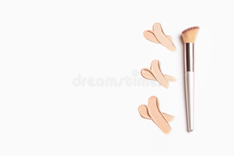 Samples of Makeup Foundation and Brush on White Background Stock Photo ...