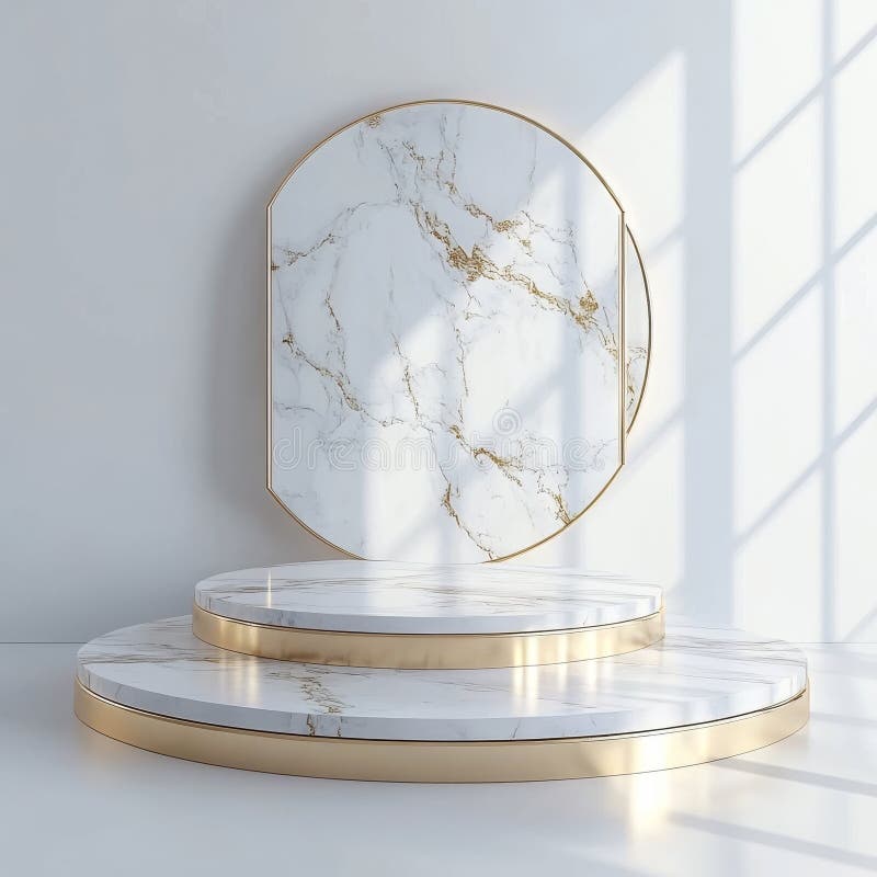 A White-background Showcasing a Golden Two-level Round Podium Stock ...