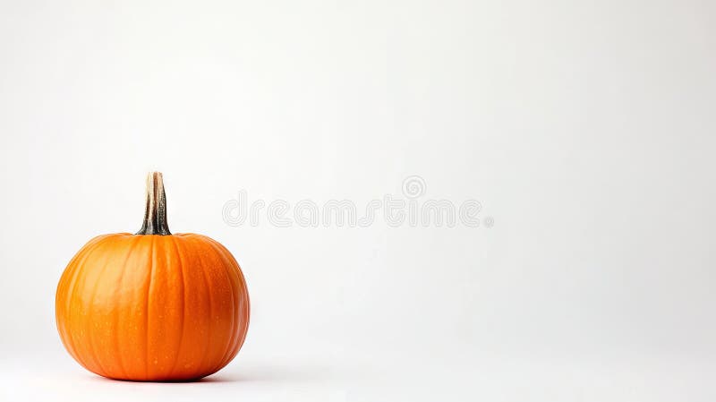 White Background with a Single Orange Pumpkin at the Bottom Left Stock ...