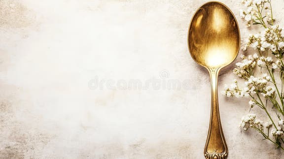 On a White Background, a Single Silver Spoon is Displayed, Its Shiny ...