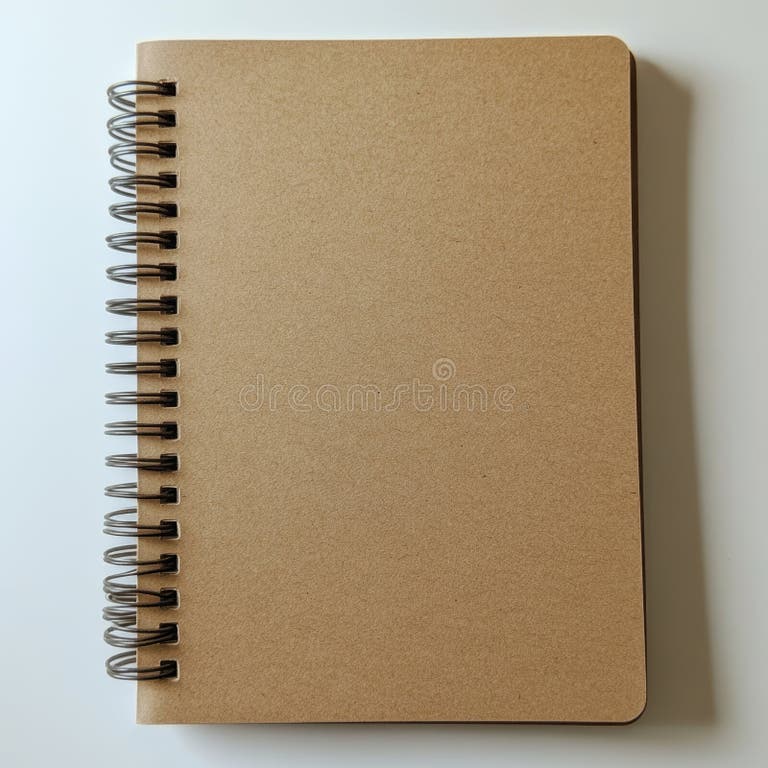 On a White Background, a Spiral-bound Notebook with a Plain Cover Has ...