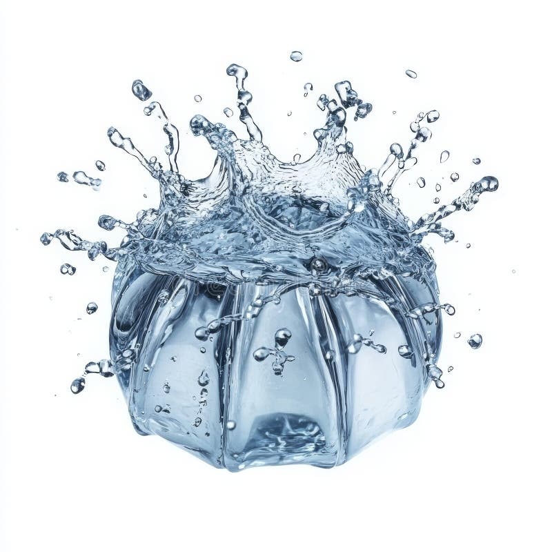 On a White Background, a Splash of Blue Water is Rounded and Isolated ...