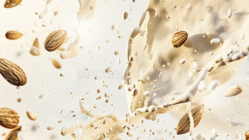 White Background with a Splash of Milk and Nuts Stock Image - Image of ...