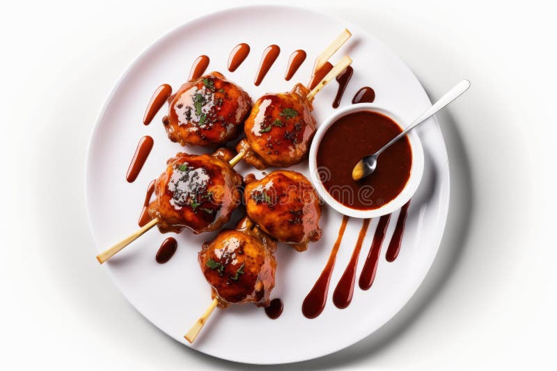 On a White Background, There is a Plate with Delectable Chicken ...