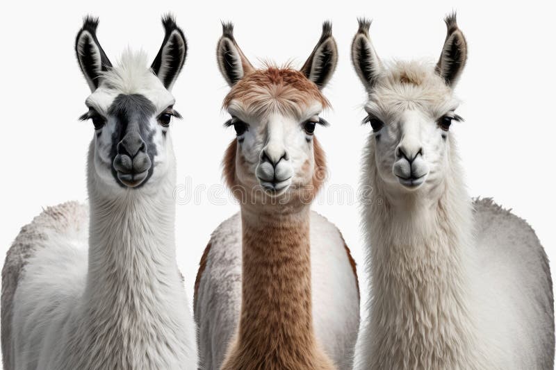 On a White Background, Three Llamas Stand To One Side Stock ...