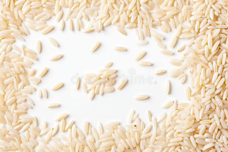 White Background Top View Flat Lay of Rice Grains Isolated Stock ...