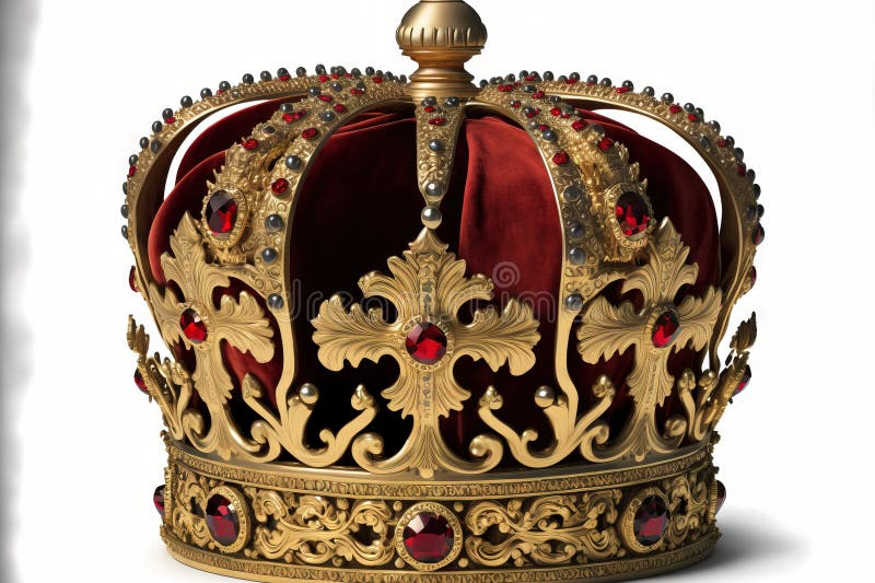 On a White Background, a Traditional Red and Gold Velvet Crown is Stock ...