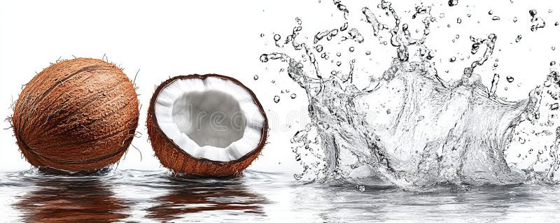 On a White Background, Two Green Coconuts are Depicted with Splashes of ...