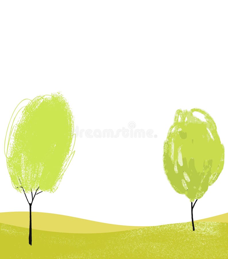 White Background with Two Hand Drawn Trees. Eco Backdrop for Banners ...