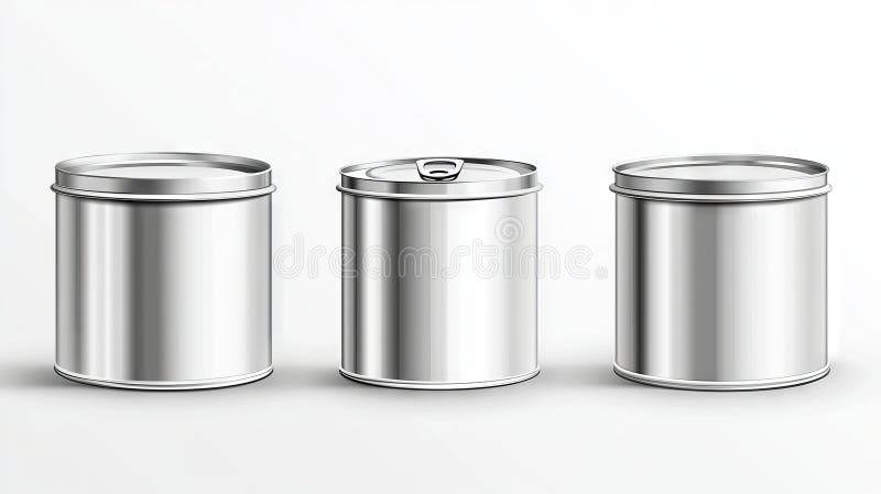 On a White Background are Two Modern Mockups of Silver Metal Tin Cans ...