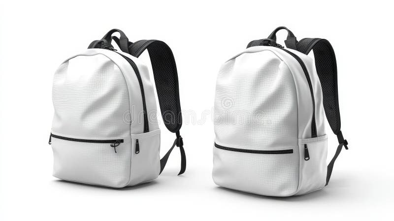 White Backpack Duo with Black Straps on White Background Generative AI ...