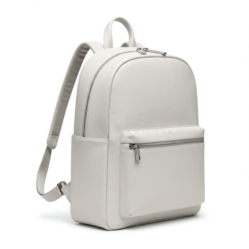 White Backpack with a Minimalist Design, Featuring a Smooth Leather ...