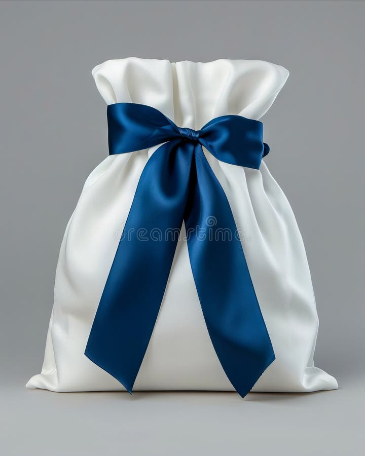 A White Bag with Blue Ribbon and Bow Stock Photo - Image of blue, wrap ...