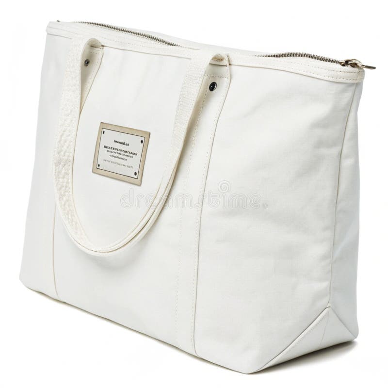 White Bag with Label Isolated on White Background Stock Illustration ...