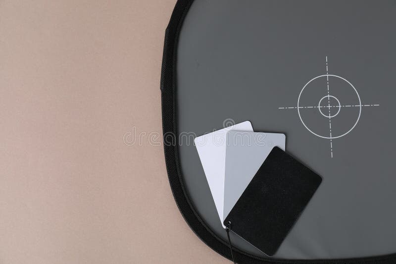 White Balance Calibration Cards on Beige Background, Top View. Space ...