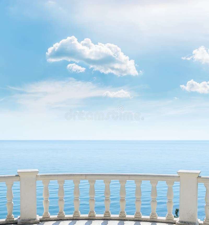 White Balcony on Sea Beach and Clouds Stock Image - Image of railing ...