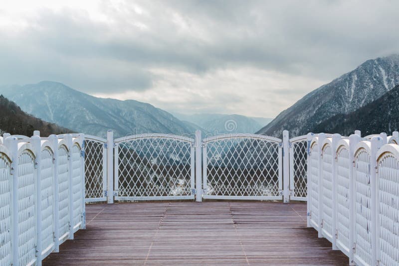 White Balcony with Perspective Wood Floor on Sky Background Stock Photo ...