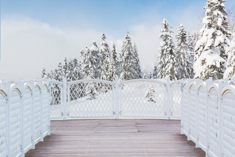 White Balcony with Perspective Wood Floor on Sky Background Stock Photo ...