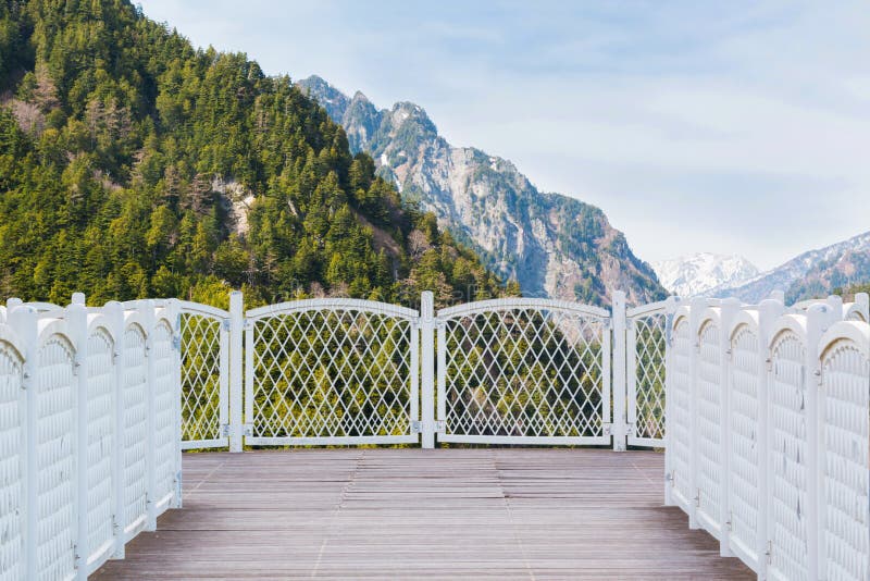 White Balcony with Perspective Wood Floor Nature Background Stock Image ...