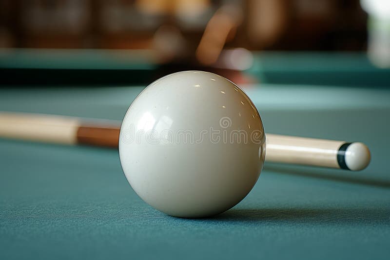 A White Ball is Lying on a Billiard Table with Two Cues Stock ...