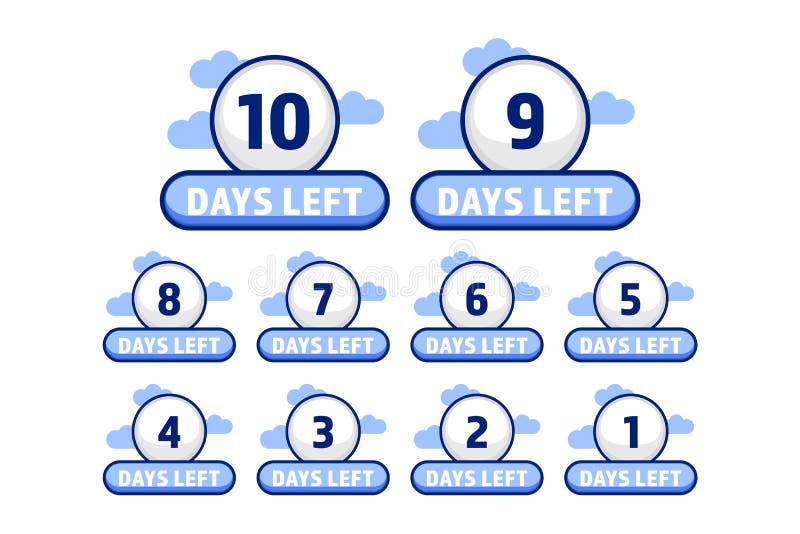 White Ball Number Days Left from 10 until 1 Set in Cartoon Style Stock ...